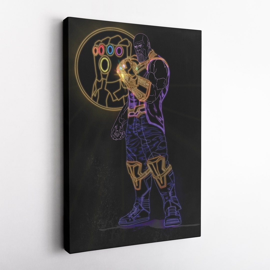 Thanos Poster Neon Marvel Comics Canvas Wall Art Print Kids Room Framed ...