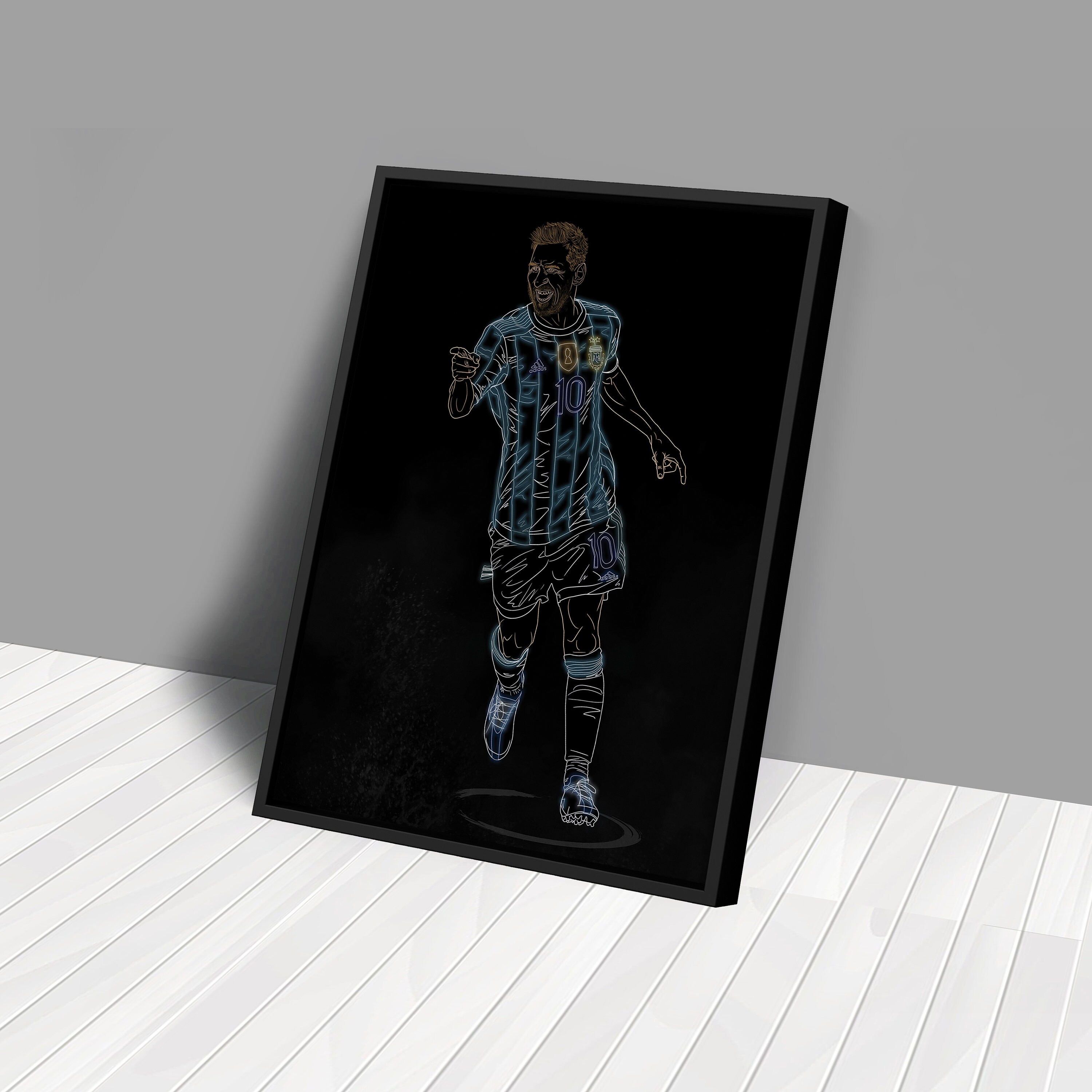 Lionel Messi Poster Neon Effect Argentina Canvas Wall Art Print Kids ...