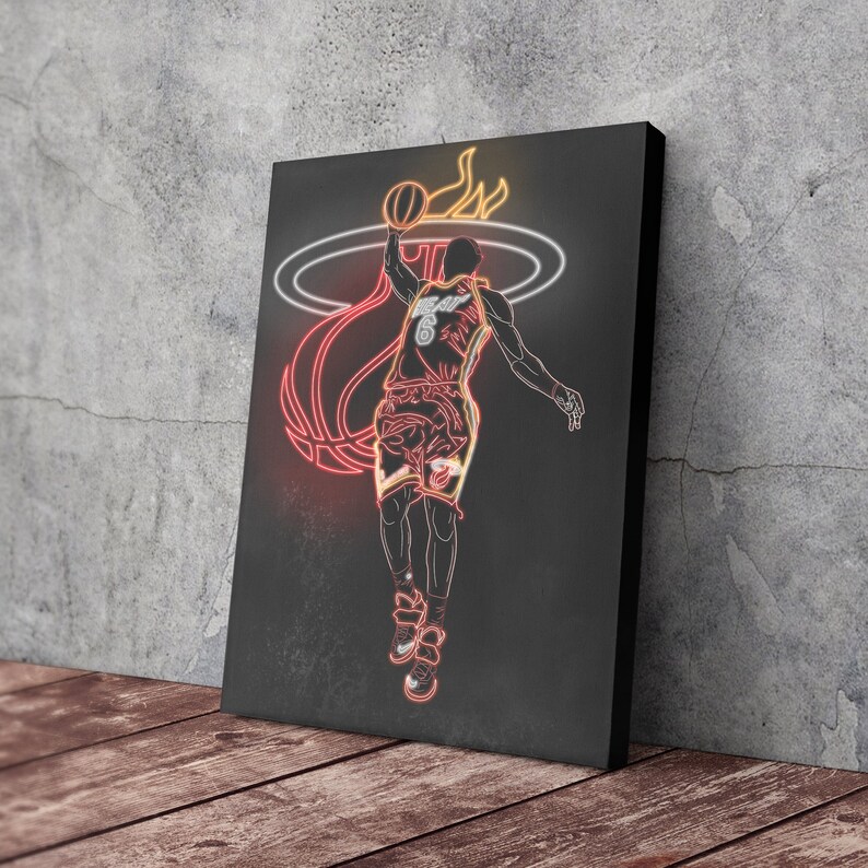Lebron James Poster Neon Effect Miami Heat NBA Canvas Wall Art Print ...