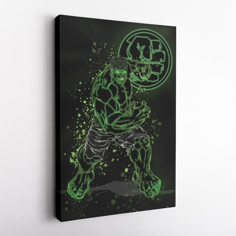Hulk Poster Neon Marvel Comics Canvas Wall Art Print Kids Room Framed ...