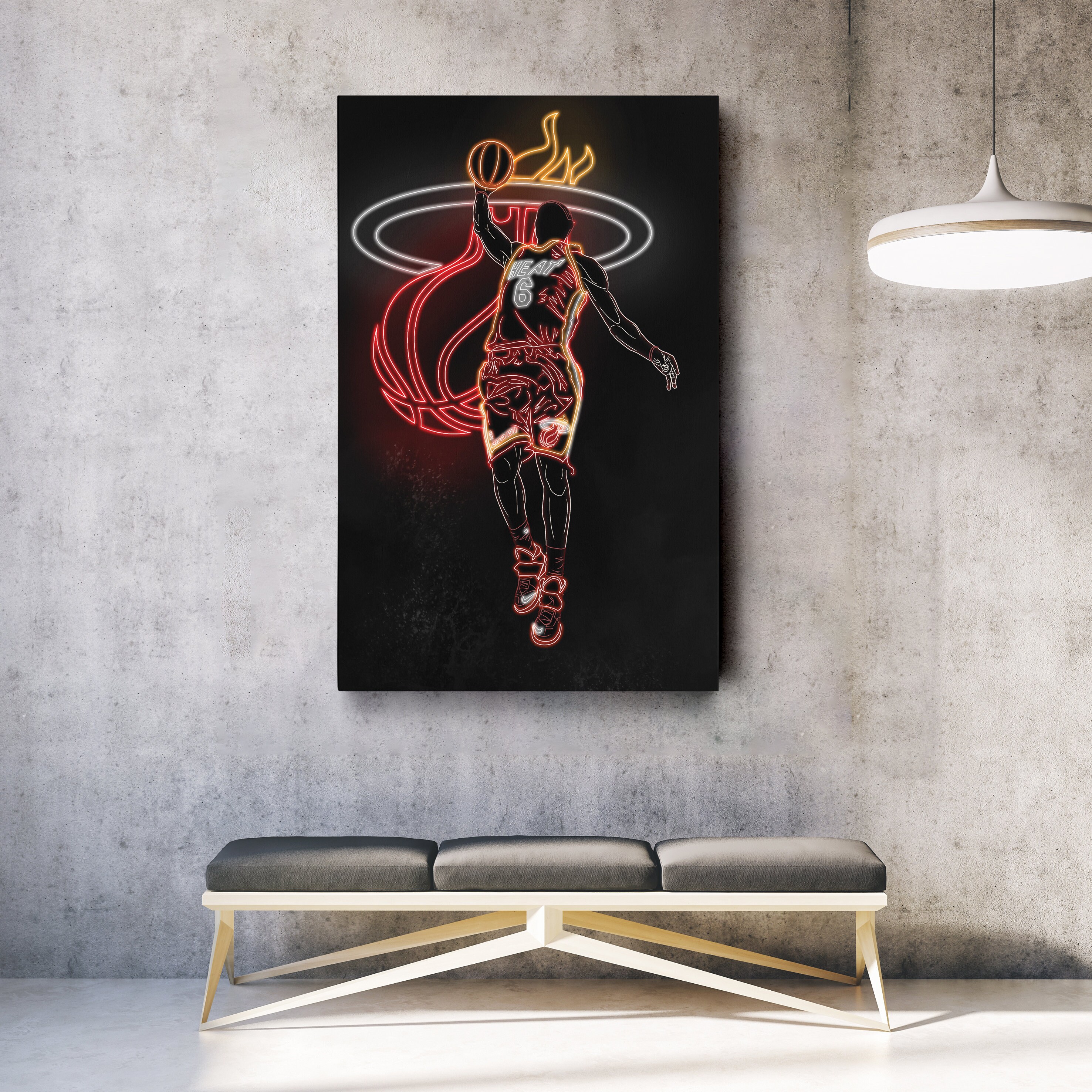Lebron James Poster Neon Effect Miami Heat NBA Canvas Wall Art Print ...