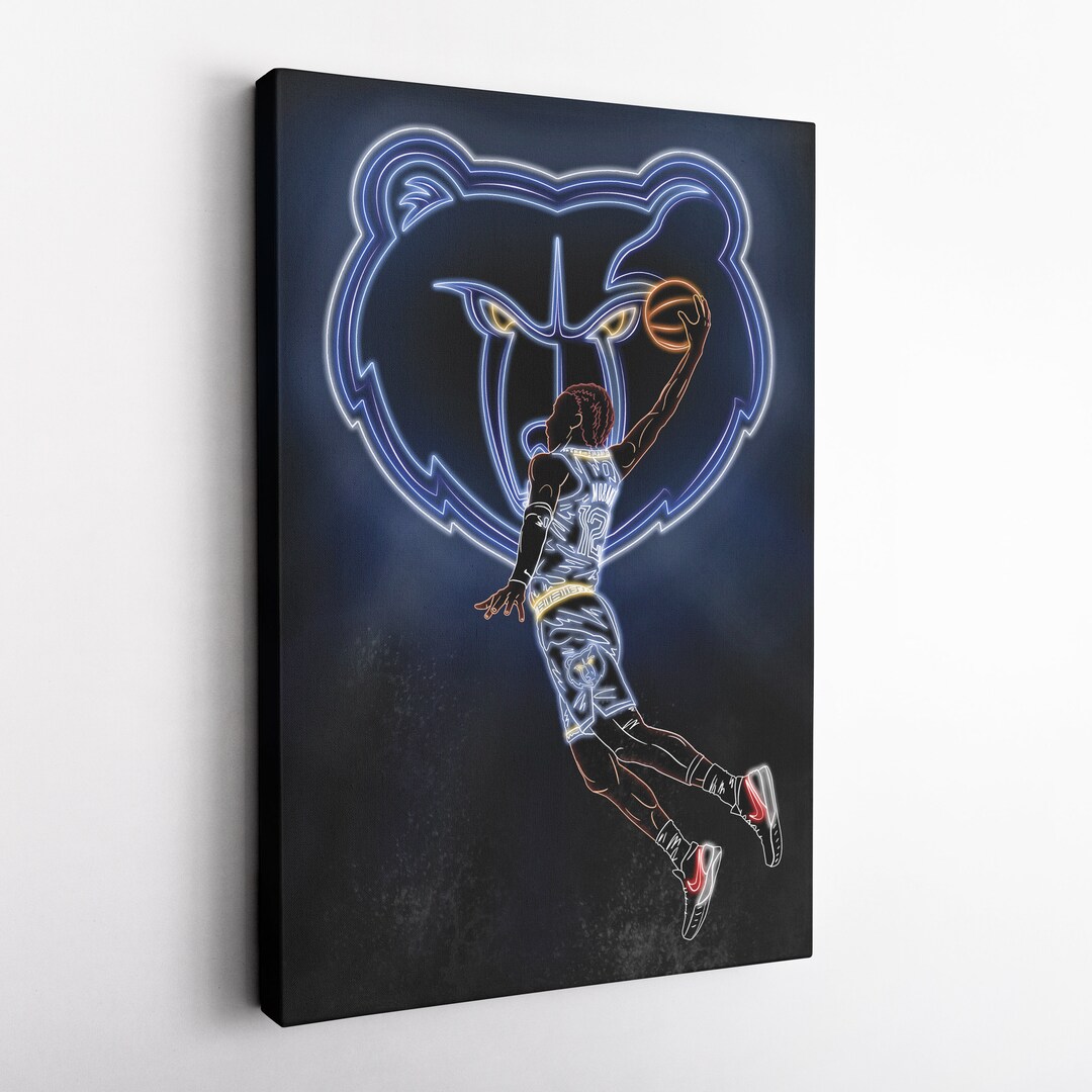 Ja Morant Poster Neon Effect Memphis Grizzlies NBA Canvas Wall Art ...