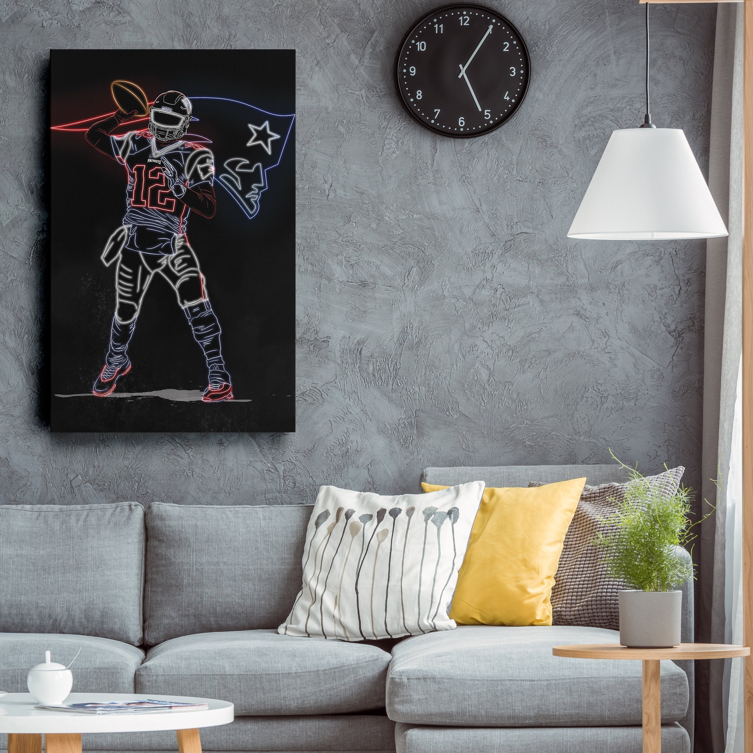 Tom Brady Poster Neon Effect New England Patriots NFL Canvas Wall Art ...