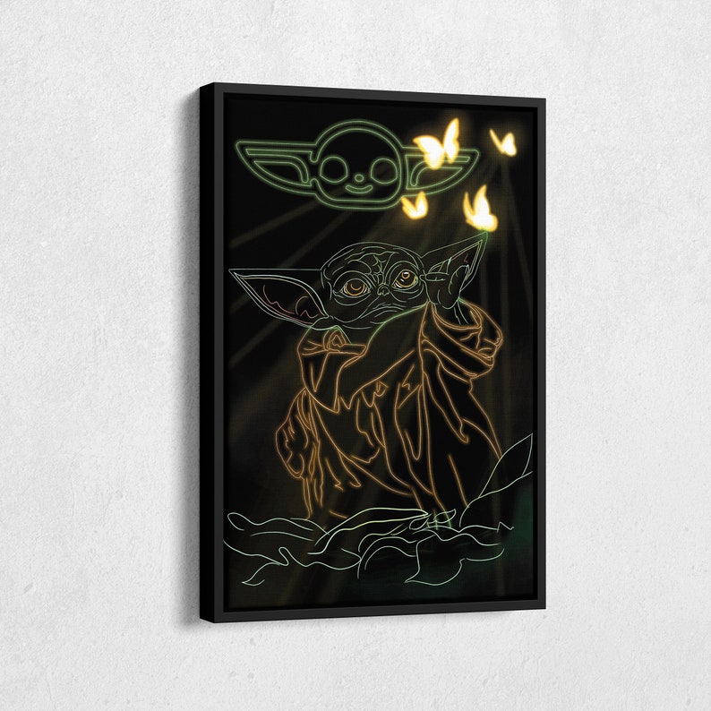 Grogu Poster Neon Star Wars Canvas Wall Art Print Kids Room Framed ...