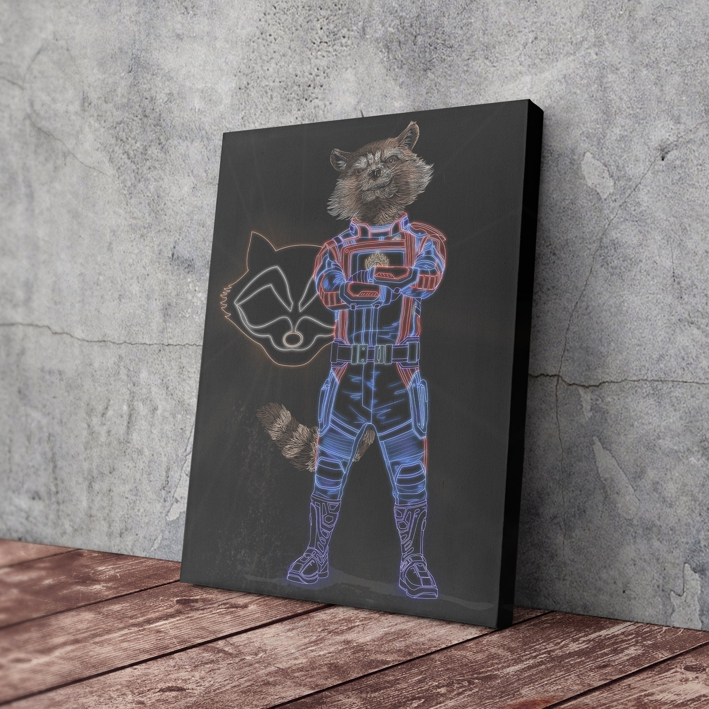 Rocket Raccoon Poster Neon Marvel Comics Canvas Wall Art Print Kids ...
