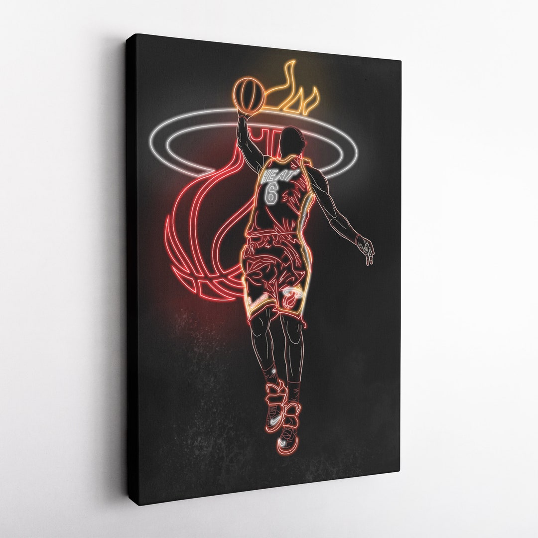 Lebron James Poster Neon Effect Miami Heat NBA Canvas Wall Art Print ...