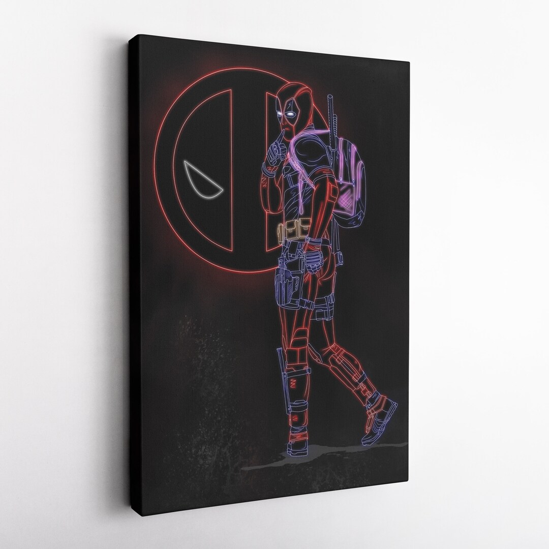 Deadpool Poster Neon Marvel Comics Canvas Wall Art Print Kids Room ...