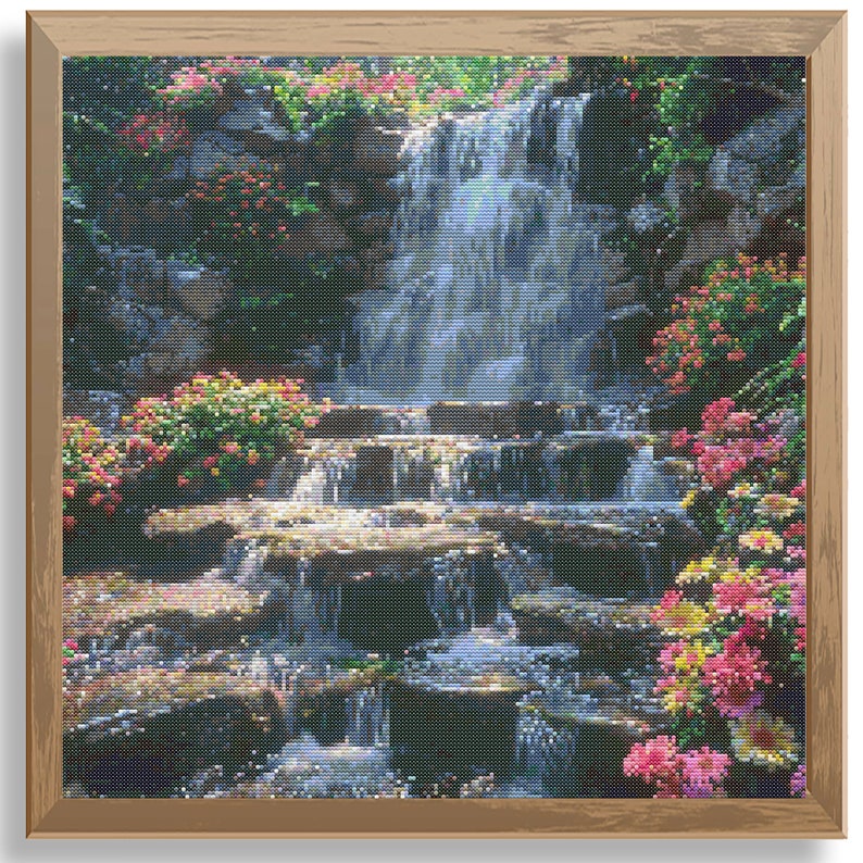 Waterfall Cross Stitch Pattern, Nature Pattern With Waterfall and ...