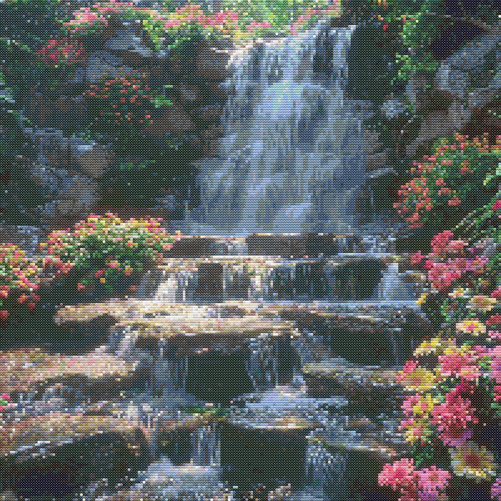 Waterfall Cross Stitch Pattern, Nature Pattern With Waterfall and ...