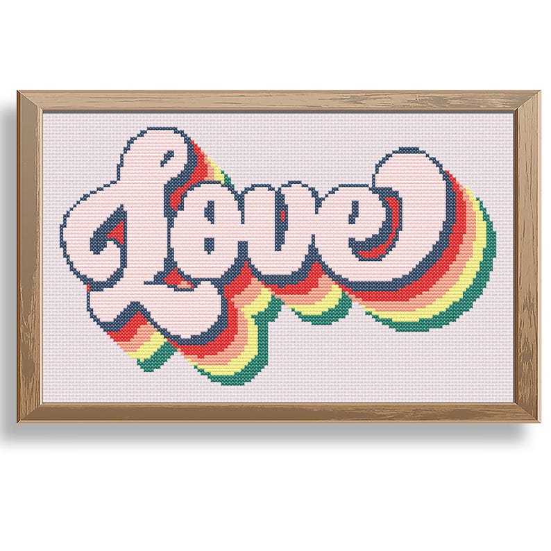Love Cross Stitch Pattern, Retro Love Cross Stitch Pattern, 70's Cross ...