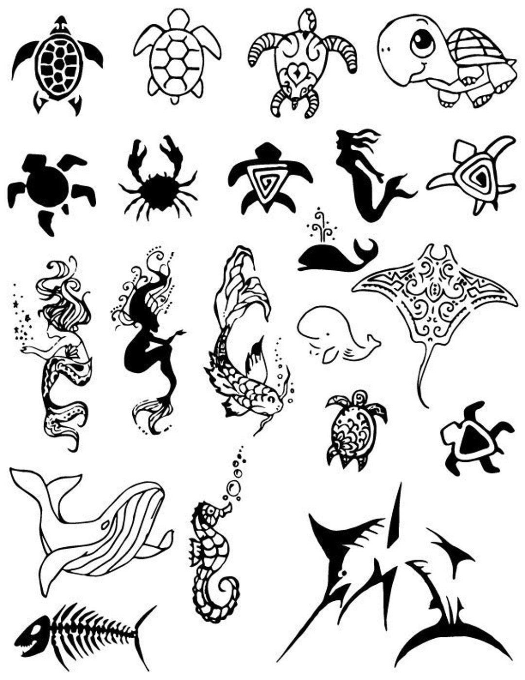 Sea Life Nautical Ocean Life Henna Tattoo Set - Etsy