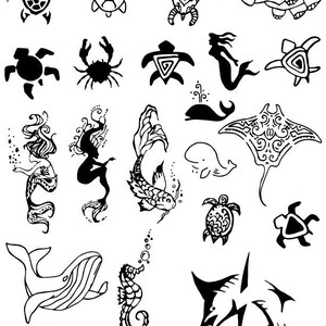 Sea Life Nautical Ocean Life Henna Tattoo Set - Etsy
