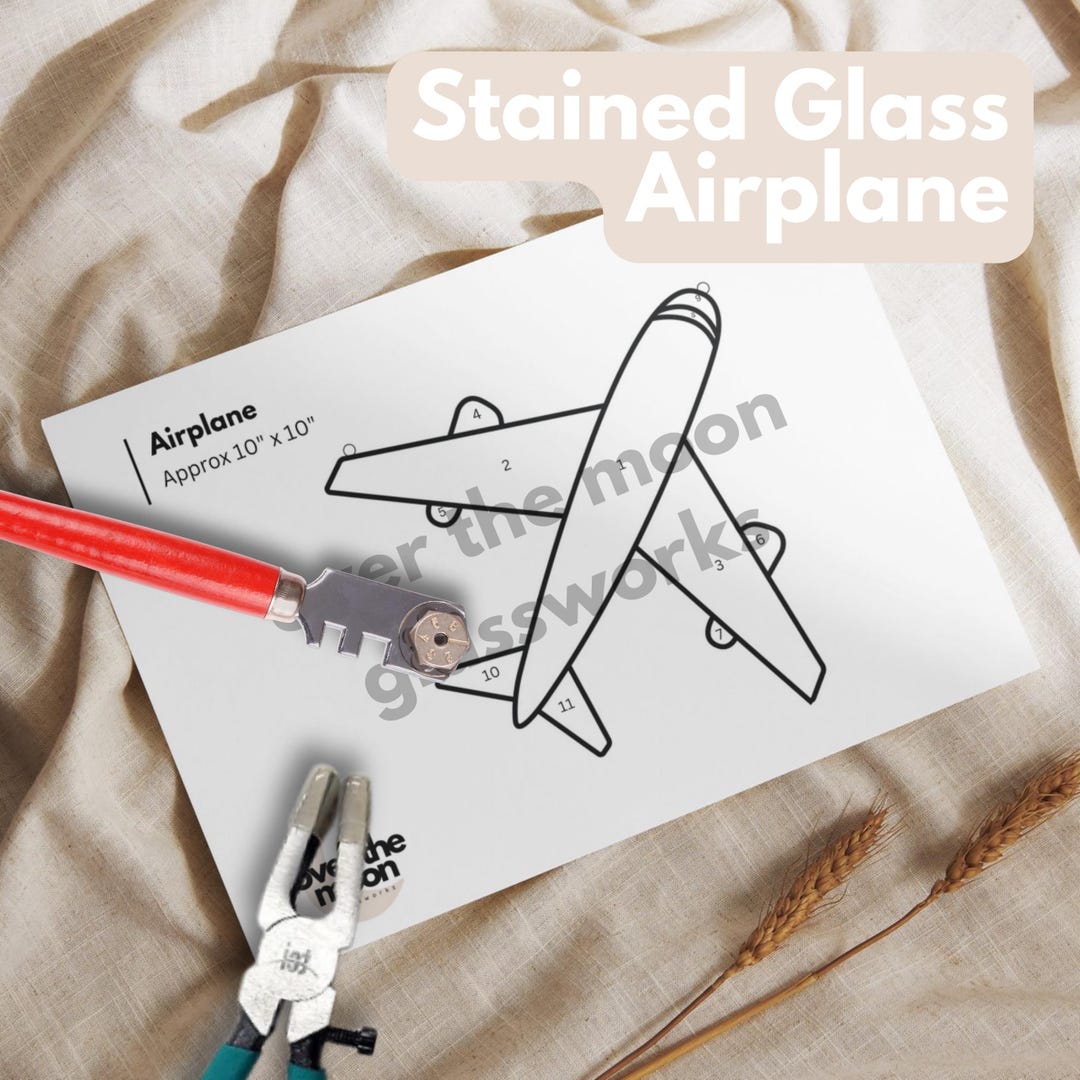 Airplane Stained Glass Pattern, Plane Glass Template, Digital Download ...
