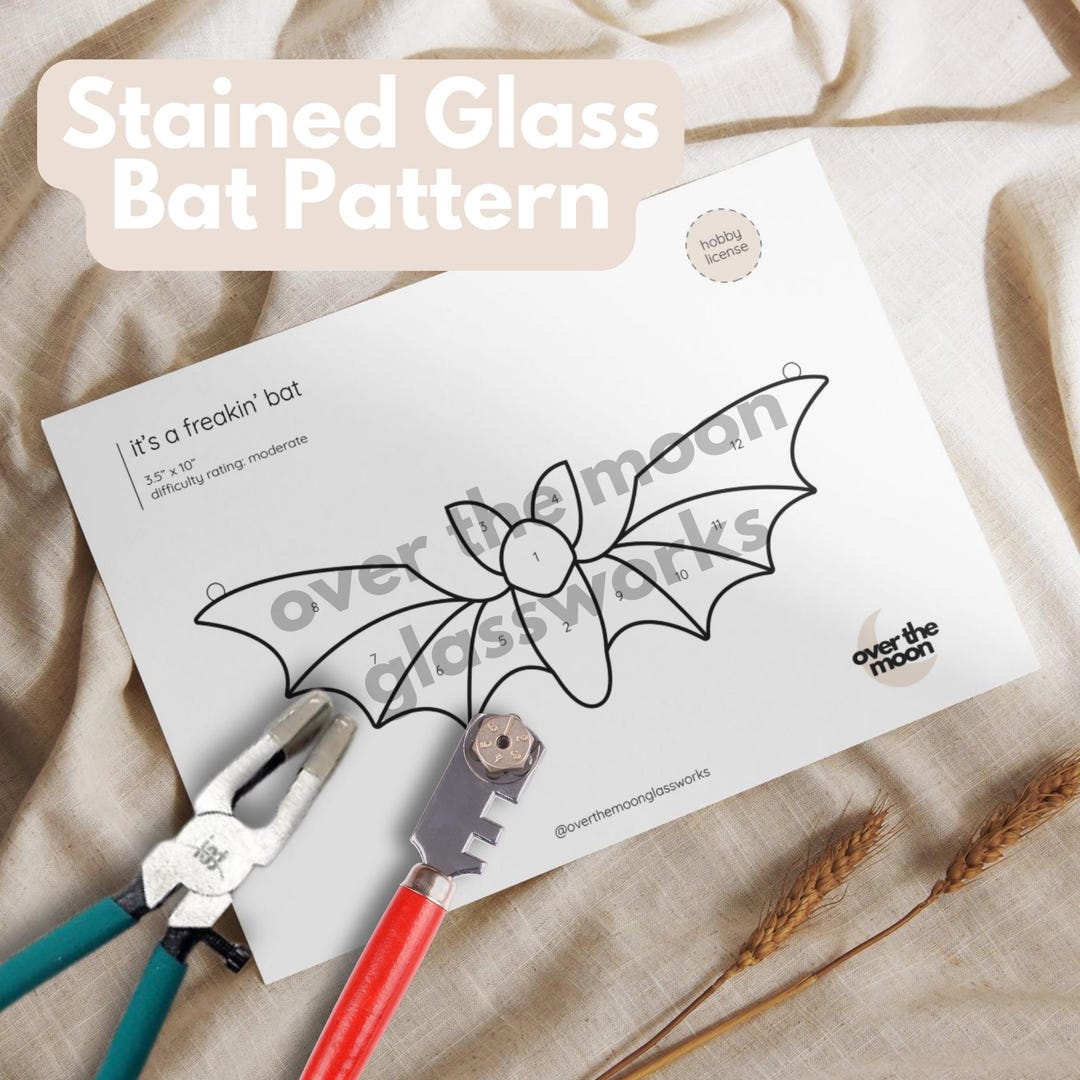 Stained Glass Bat Pattern, Template for Stained Glass Bat, Digital ...