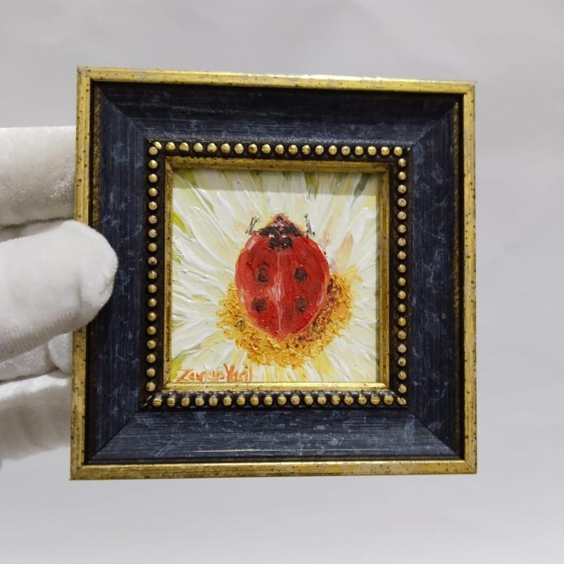 Framed Ladybug Oil Painting, Small Handmade Art, Home Decor - Etsy