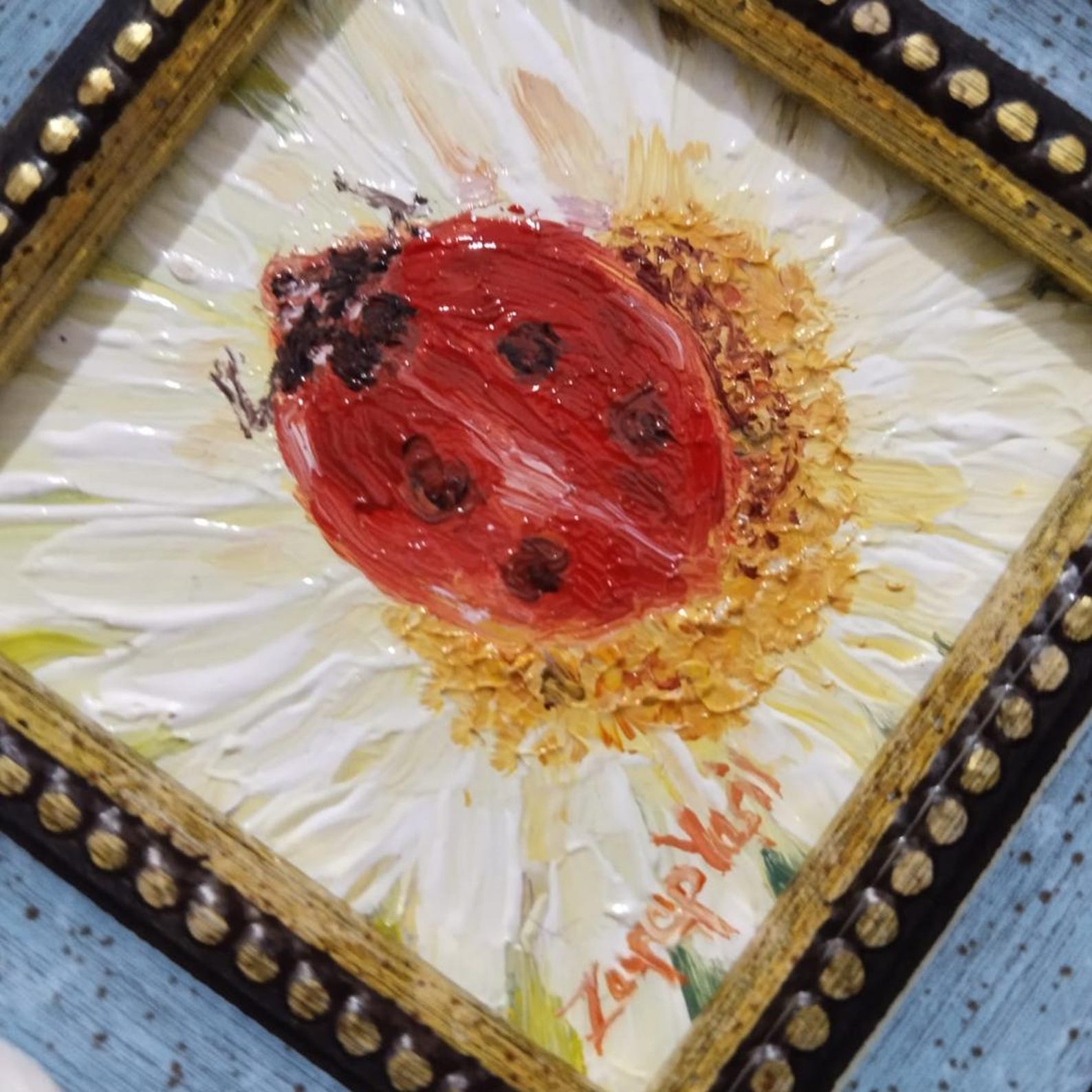 Framed Ladybug Oil Painting, Small Handmade Art, Home Decor - Etsy