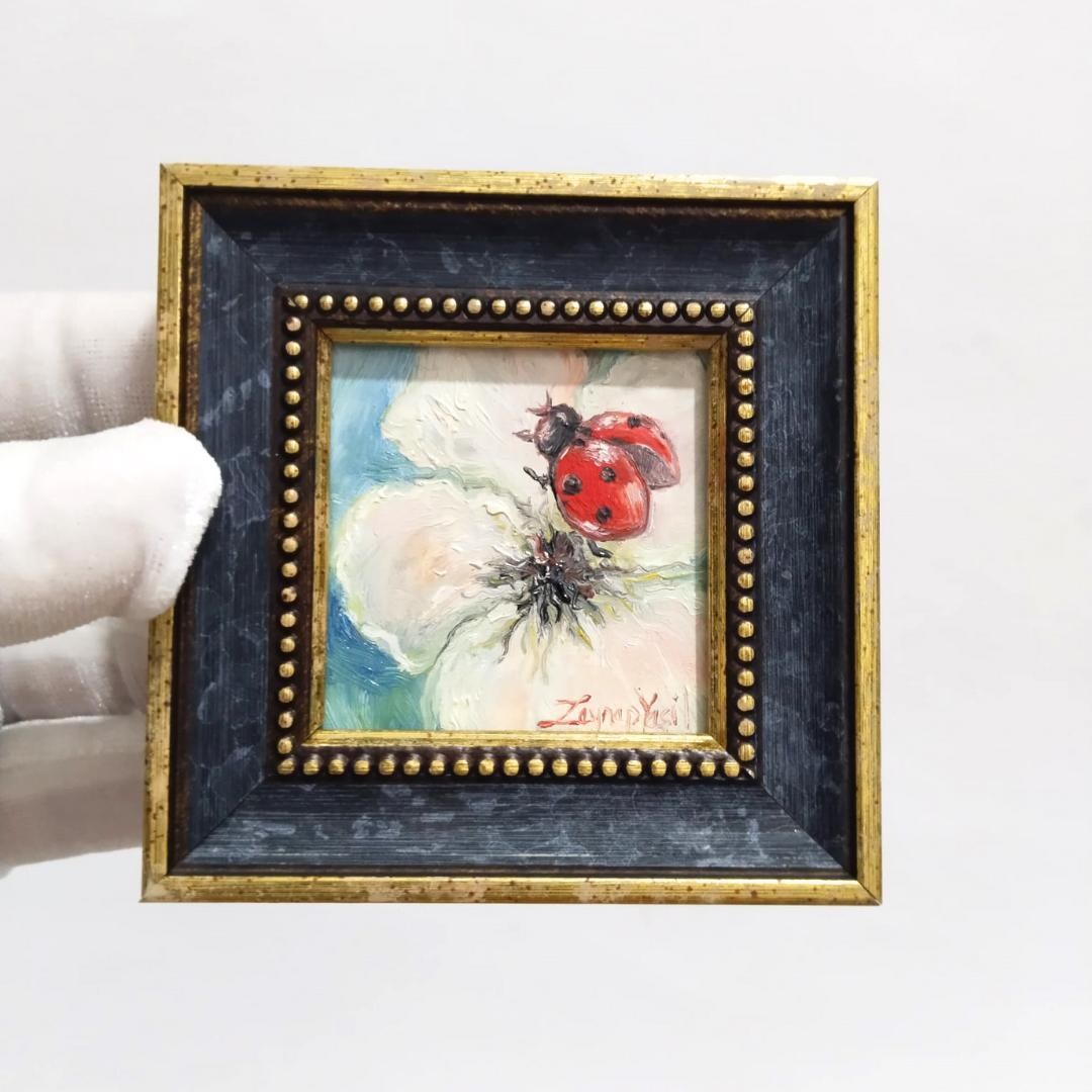 Framed Ladybug Oil Painting, Original Nature Art - Etsy