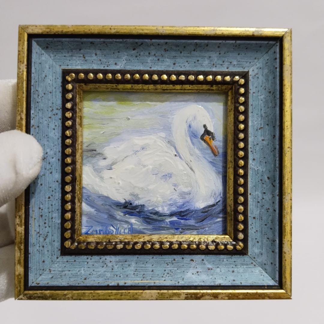 Swan Painting Oil Painting White Swan Gift,mini Wall Decor Original ...