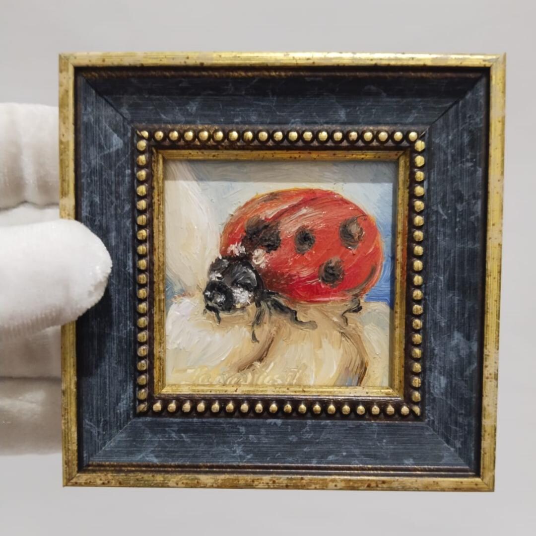 Ladybug Painting Original Oil Painting Framed Nature Art Handmade Wall ...