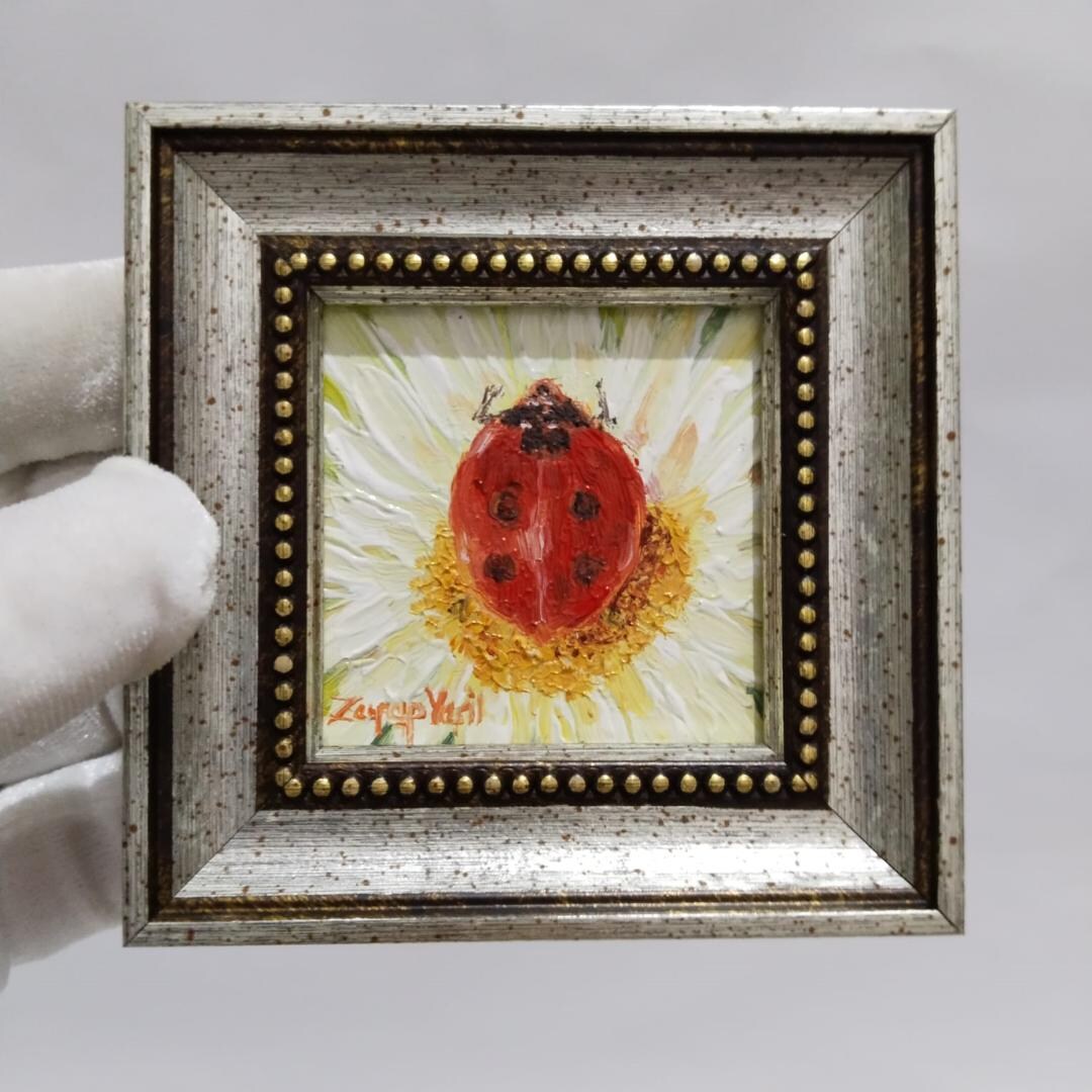 Framed Ladybug Oil Painting, Small Handmade Art, Home Decor - Etsy
