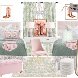 Green and Pink Love Shack Fancy Dorm Room Design - Etsy