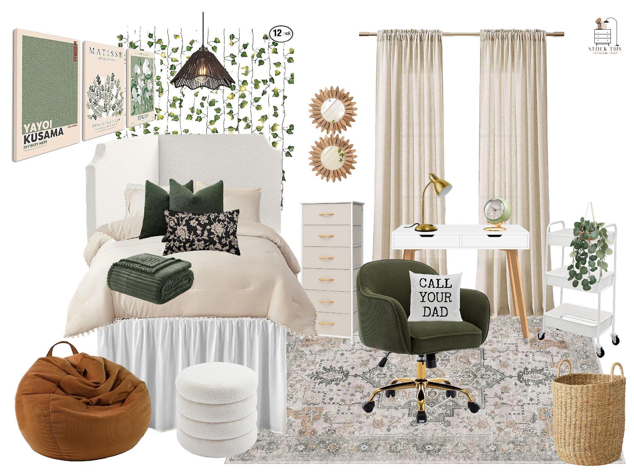 Green Neutral Dorm Room Design - Etsy