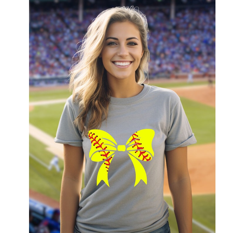 Softball Bow DTF Transfer, Ready to Press Softball Bow, Direct to Film ...
