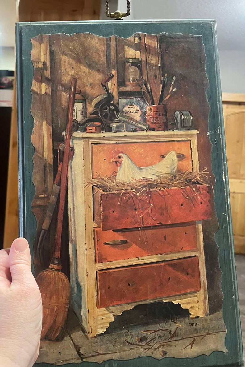 VINTAGE* Woman Butter Churn & Chicken in Drawer Wall Decor - Etsy