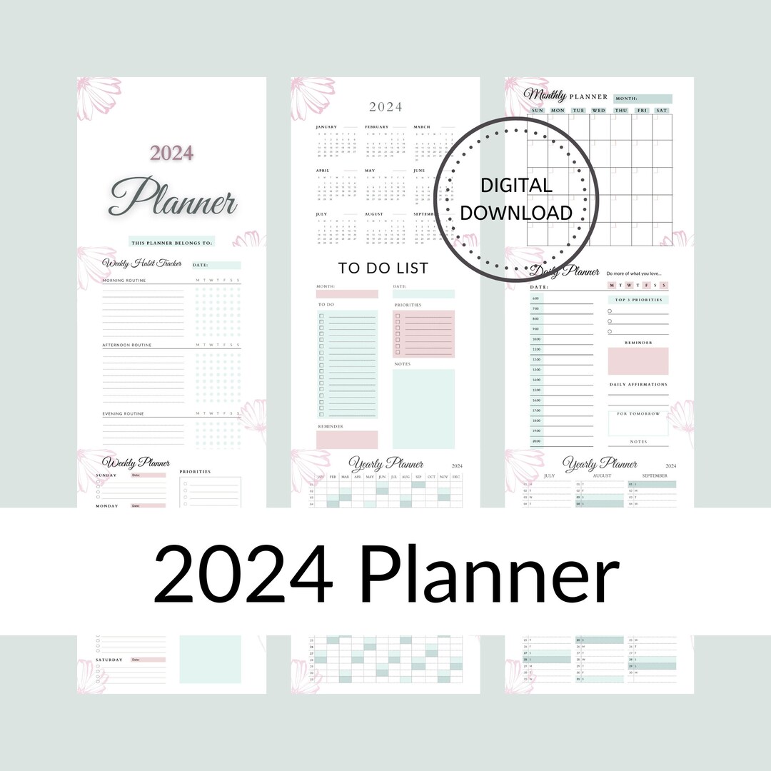 2024 Planner Printable, Monthly Planner, Yearly Planner, Weekly Planner ...
