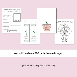 Mother's Day Printable Craft Bundle, 4 Pages, Mother's Day Bookmarks ...