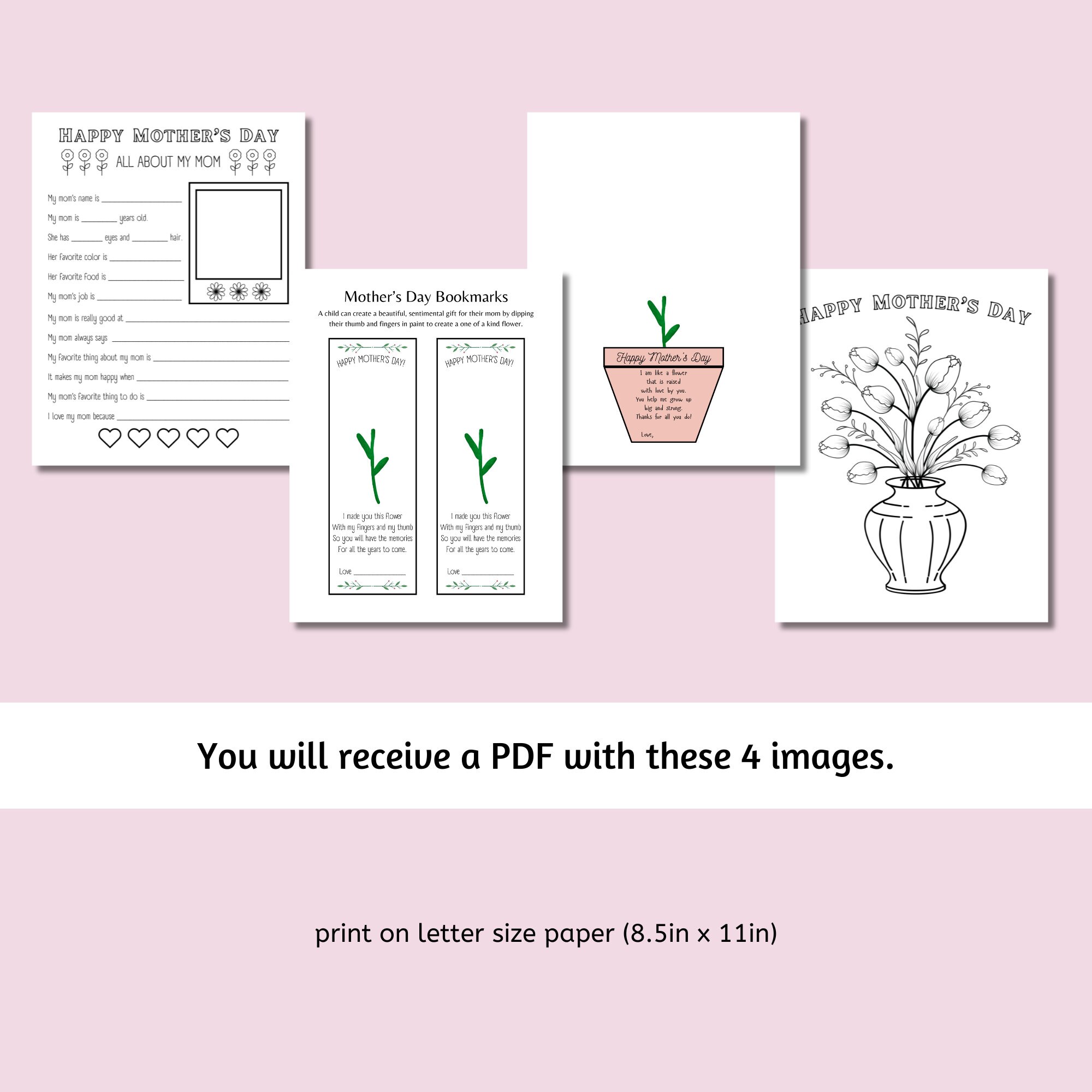 Mother's Day Printable Craft Bundle, 4 Pages, Mother's Day Bookmarks ...