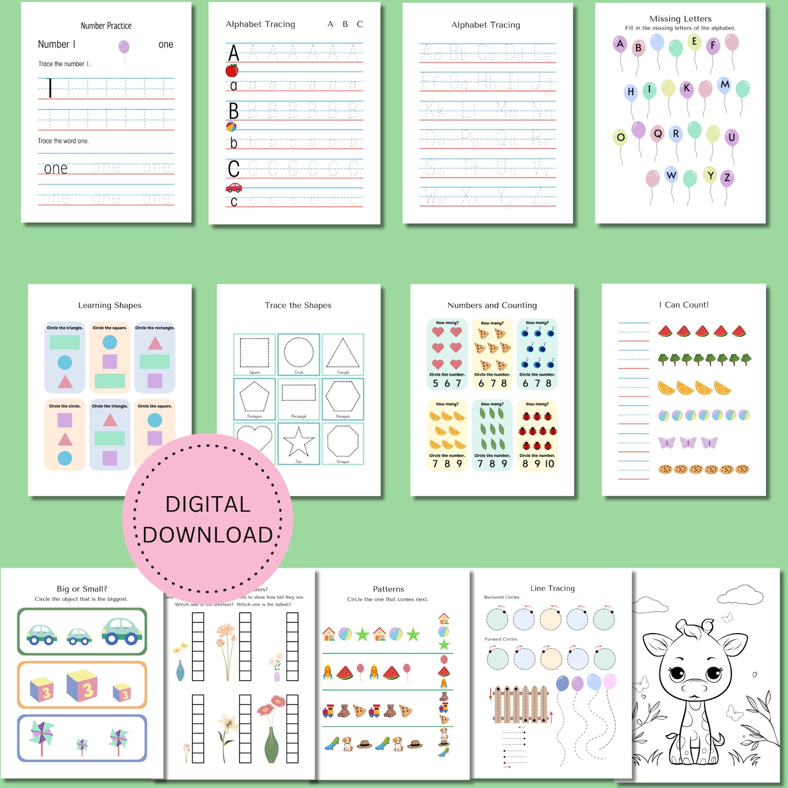 Preschool Workbook, Kindergarten Workbook, Printable, 35 Pages ...