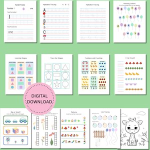 Preschool Workbook, Kindergarten Workbook, Printable, 35 Pages ...