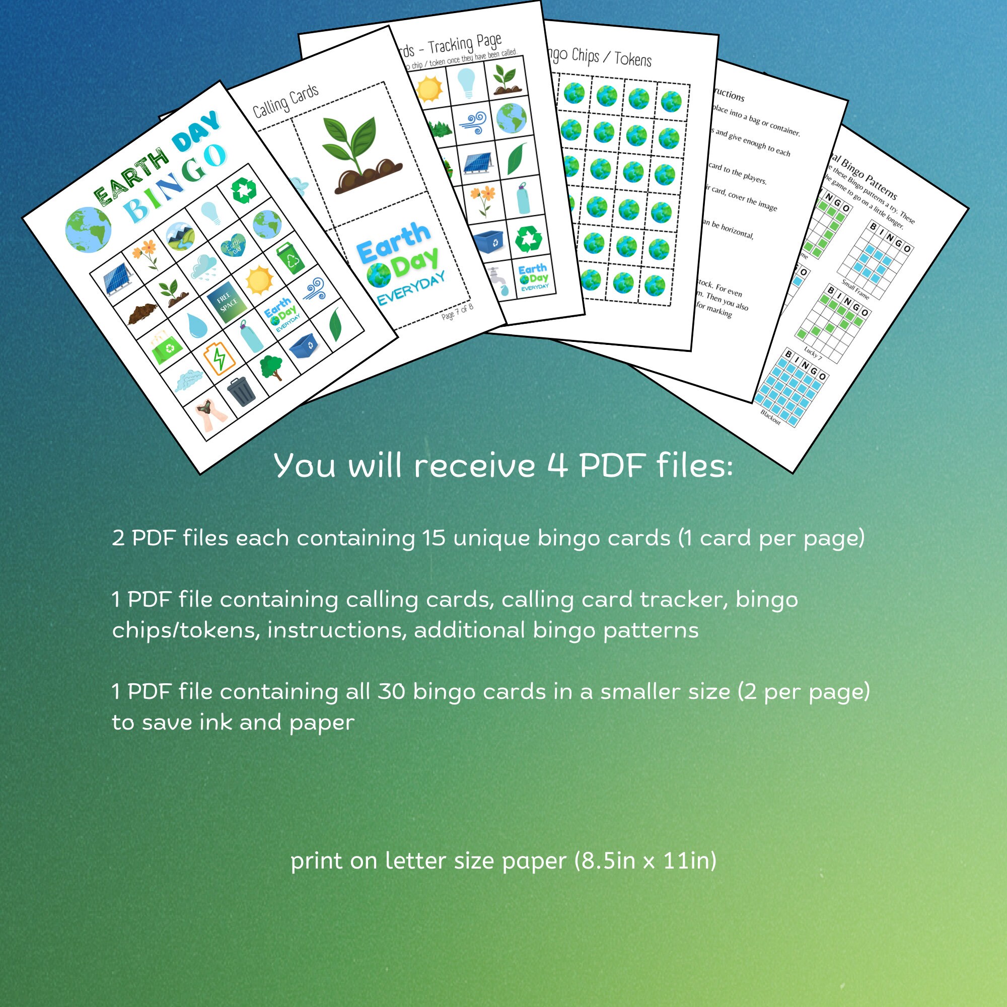 Earth Day Bingo, Earth Day Game, 30 Bingo Unique Bingo Cards, 30 ...