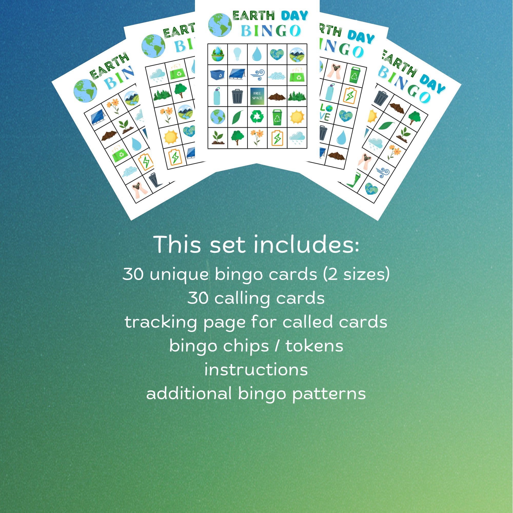 Earth Day Bingo, Earth Day Game, 30 Bingo Unique Bingo Cards, 30 ...