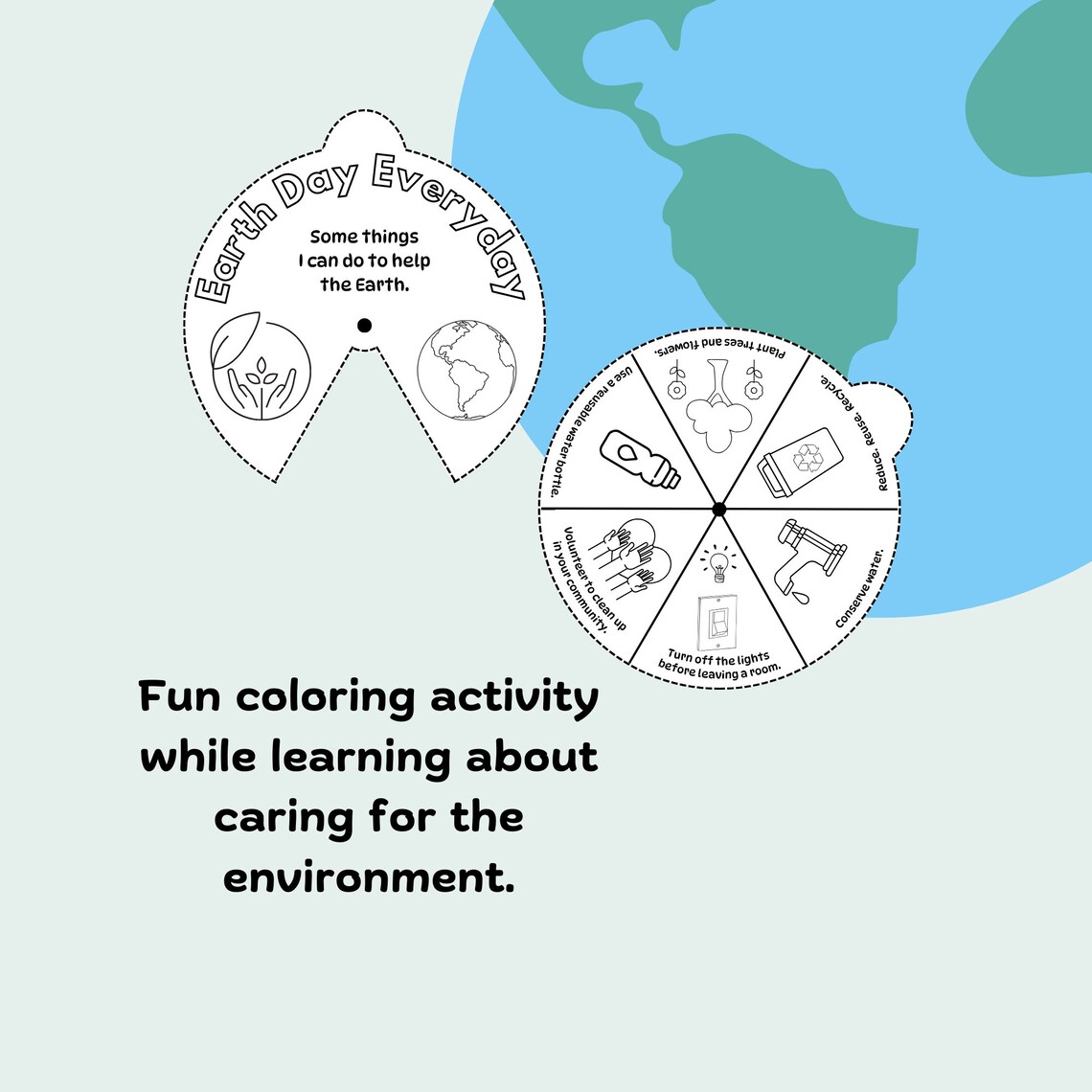 Earth Day Spinner Coloring Activity, Earth Day Learning, Fun Earth Day ...