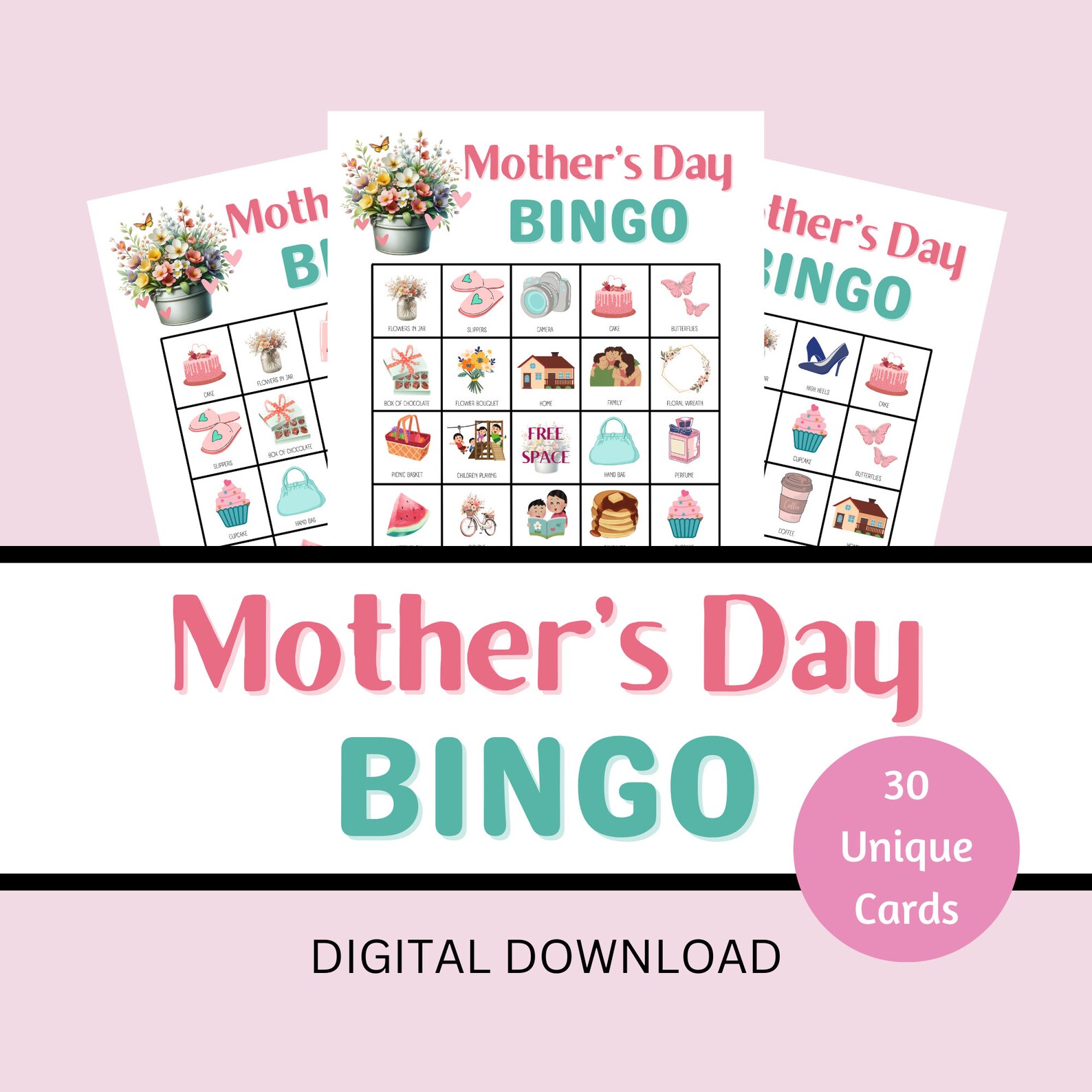 Mother's Day Bingo, Mother's Day Game, 30 Bingo Cards, Mother's Day ...