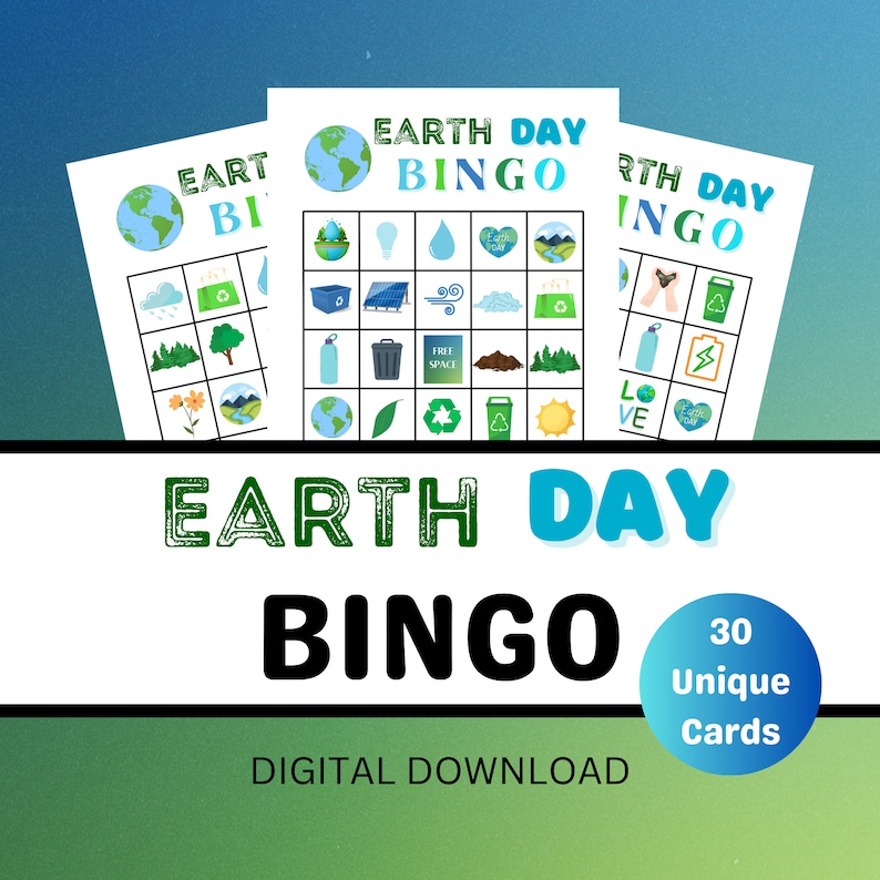 Earth Day Bingo, Earth Day Game, 30 Bingo Unique Bingo Cards, 30 ...
