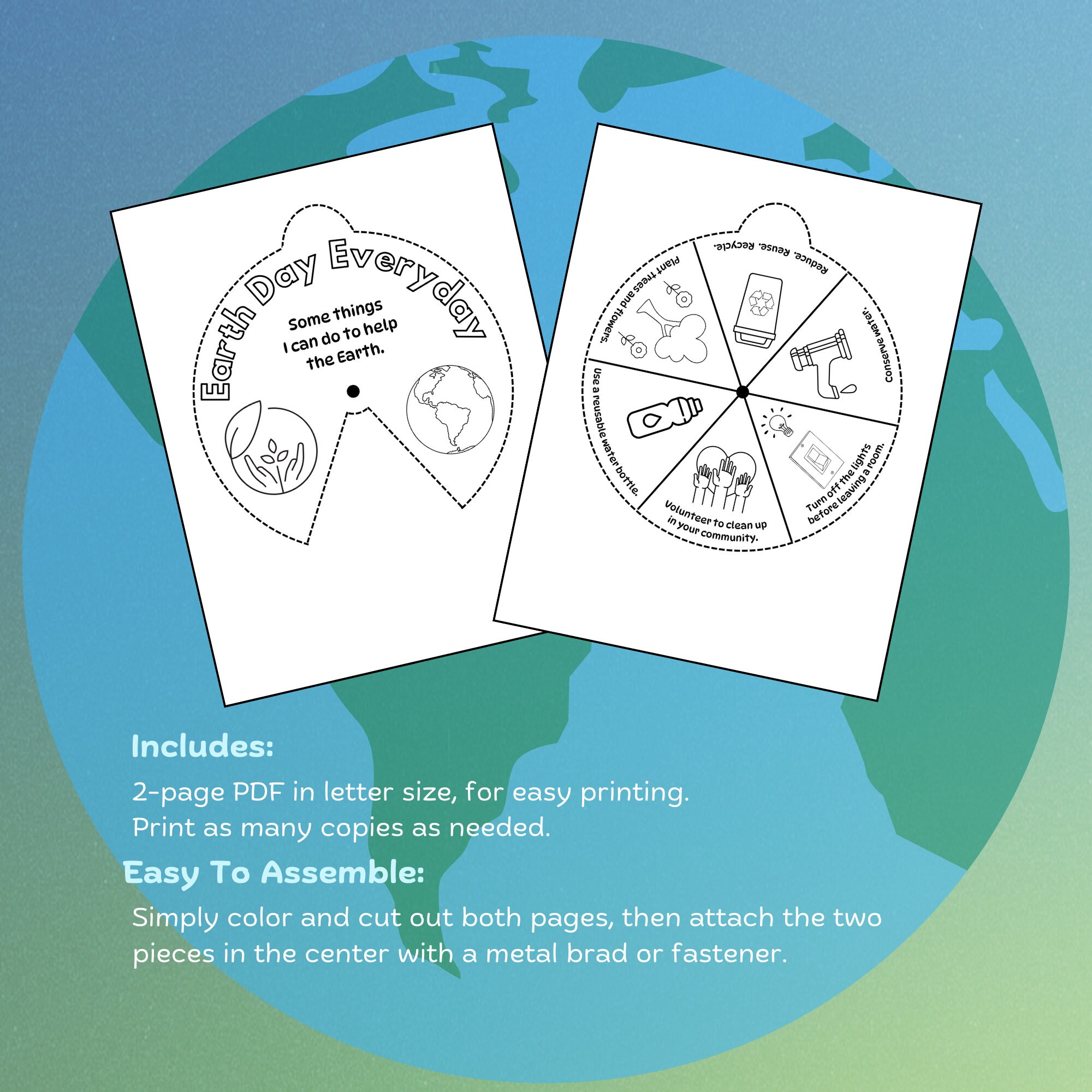 Earth Day Spinner Coloring Activity, Earth Day Learning, Fun Earth Day ...