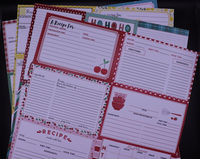 5 Sheets of Recipe Cards by Color Play - Etsy