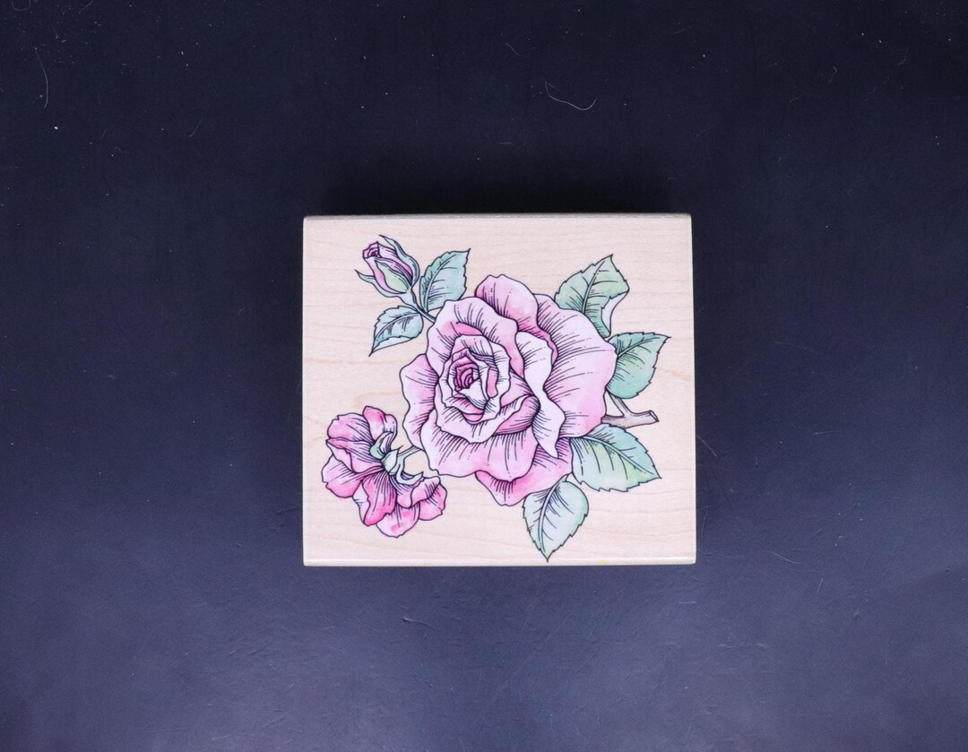 Large Rose Stamp, Red Rubber on Wood From Rubber Stampede - Etsy