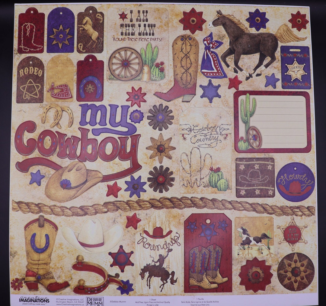 Cowboy Themed 12x12inch Sticker Sheet 40+ Stickers - Buckaroo - Etsy