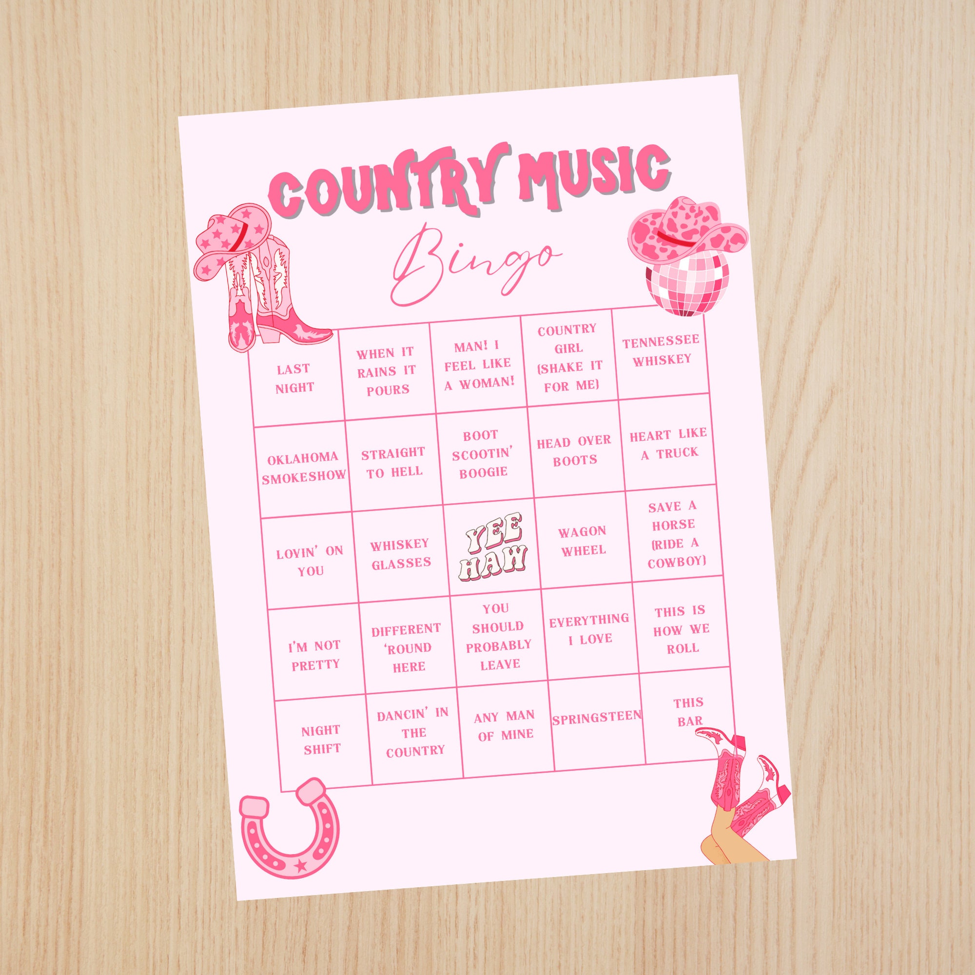 Country Music Bingo, Bachelorette Party Bingo, Bachelorette Party Games ...