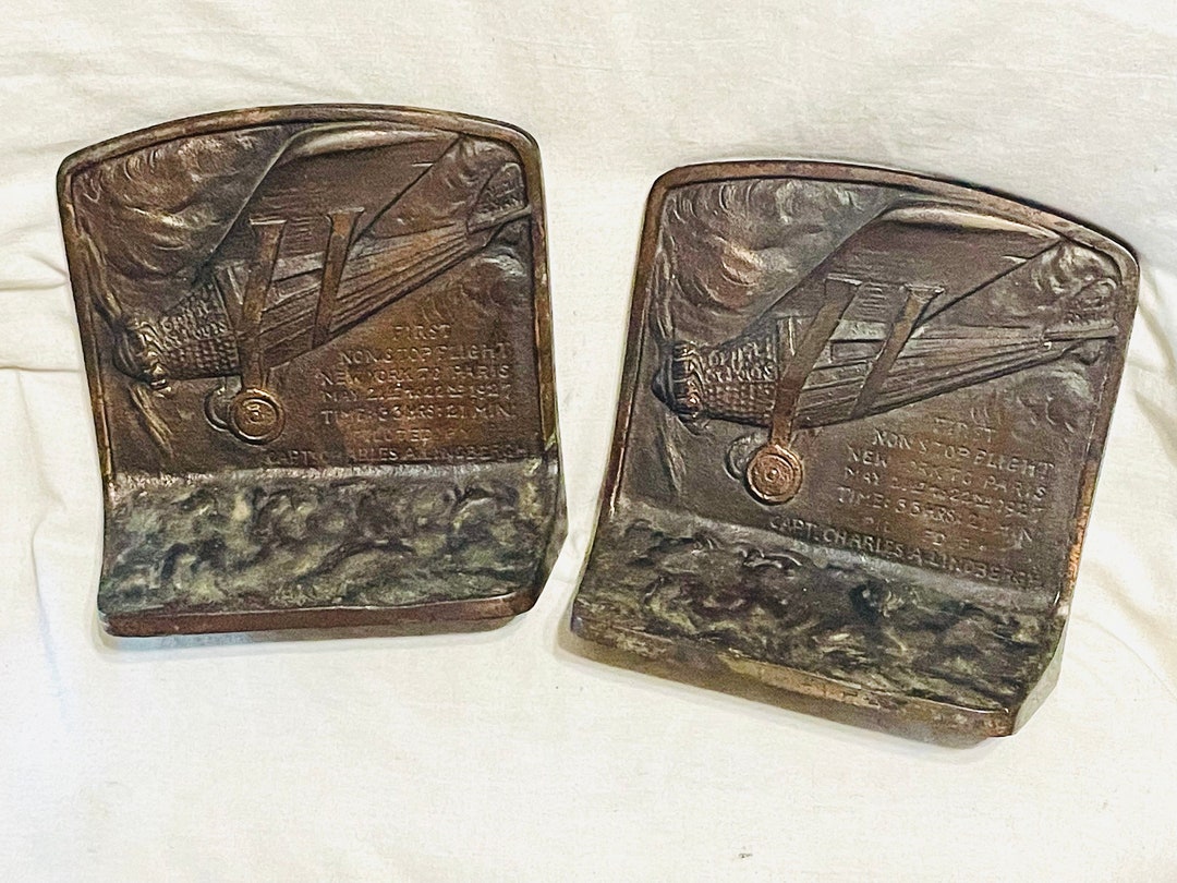 Antique Charles LINDBERGH BRONZED Cast Iron 1st FLIGHT Bookends - Etsy