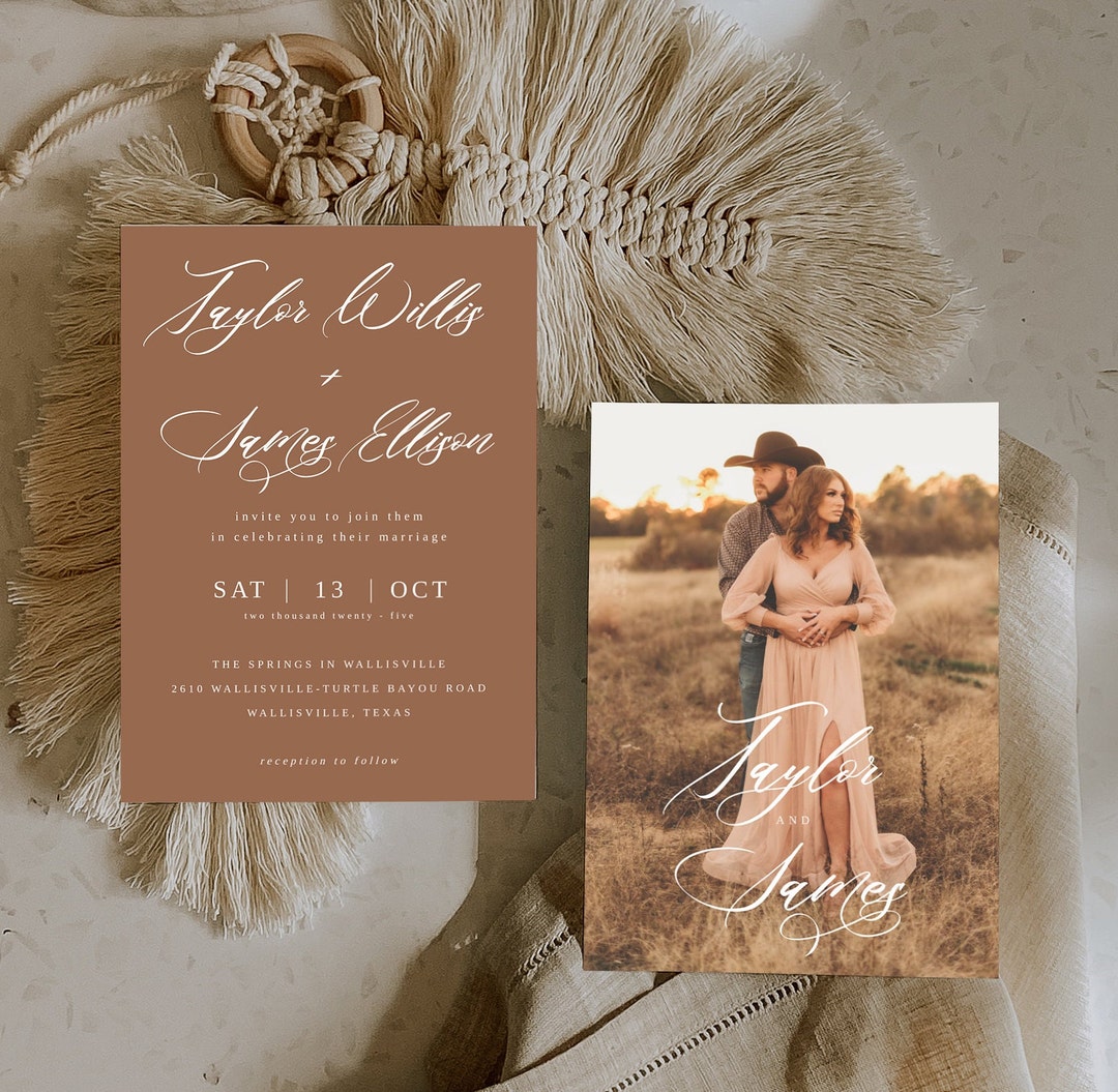 Terracotta Wedding Invitation Template, Minimalist Wedding Invite, Rust ...