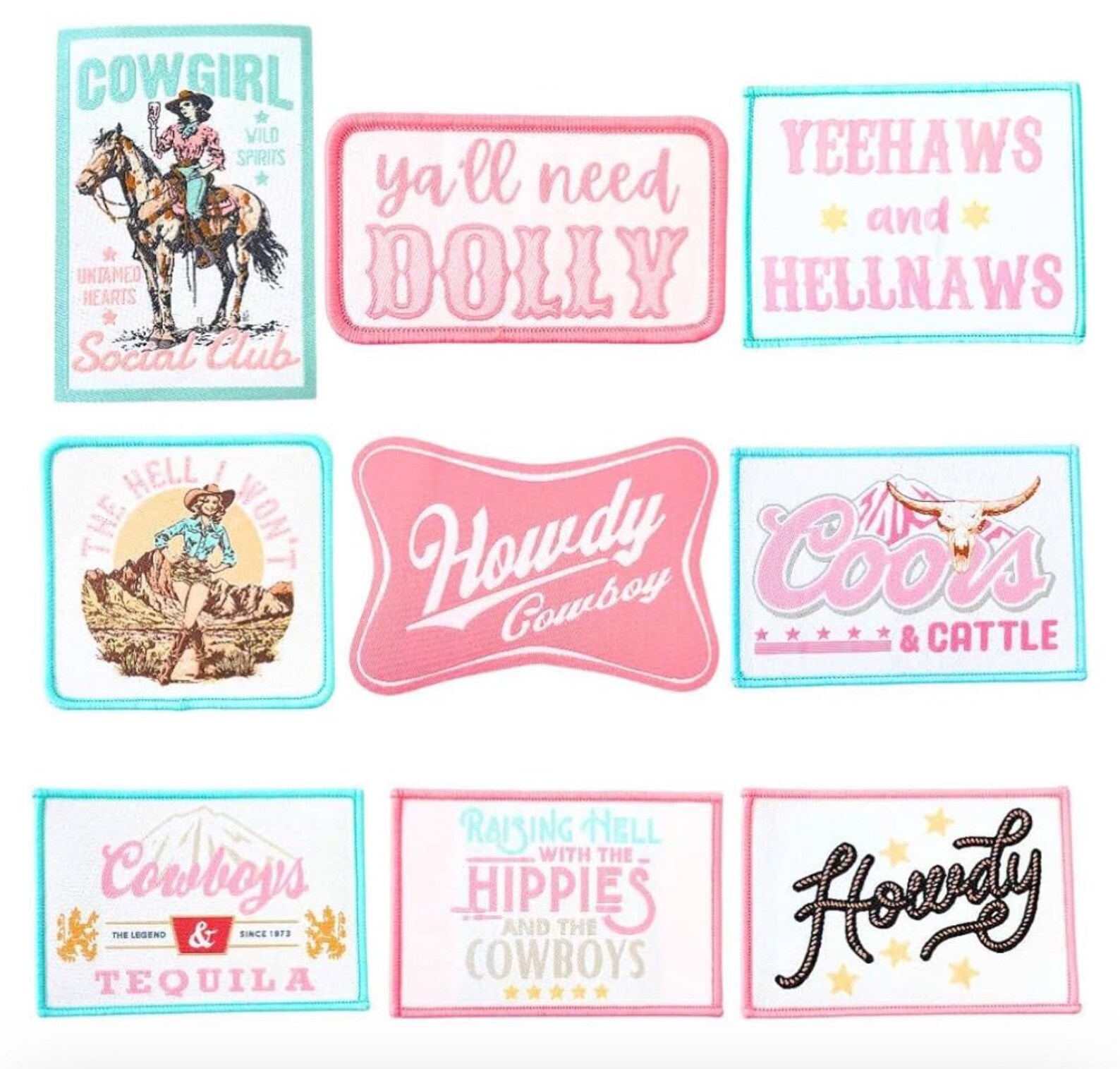 Western Embroidered Iron on Hat Patches: Cowboy & Cowgirl Designs - 9 ...