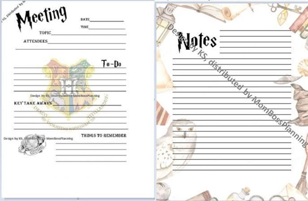 Harry Potter Work Bundle, 40 Filler Pages Meeting Filler Paper, Notes ...