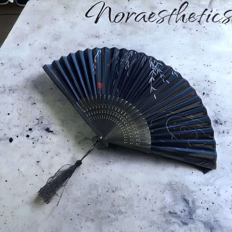Japanese Style Black Hand Fan Vintage Handheld Foldable Fan Folding ...