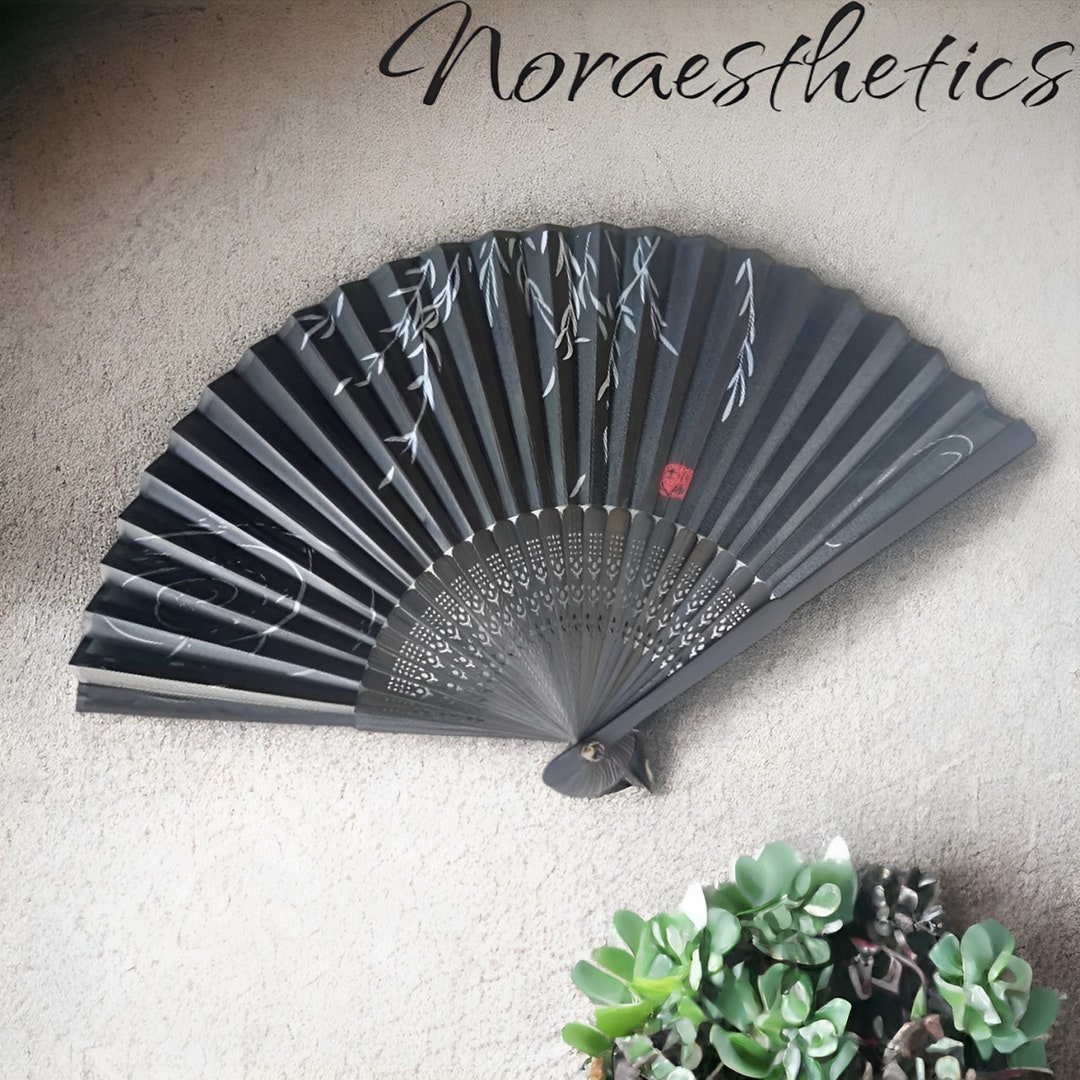 Japanese Style Black Hand Fan Vintage Handheld Foldable Fan Folding ...