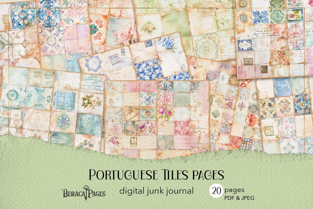 Portuguese Tile Junk Journal Pages: Mediterranean Scrapbook (digital ...